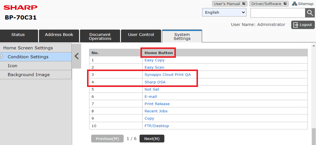 Configure MFP Settings - Group 1 Device | Synappx Support Centre